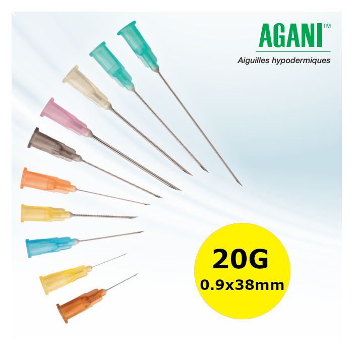Aiguilles Agani Terumo 20G 0,9x38mm, Jaune, Boîte de 100 - FM Medical