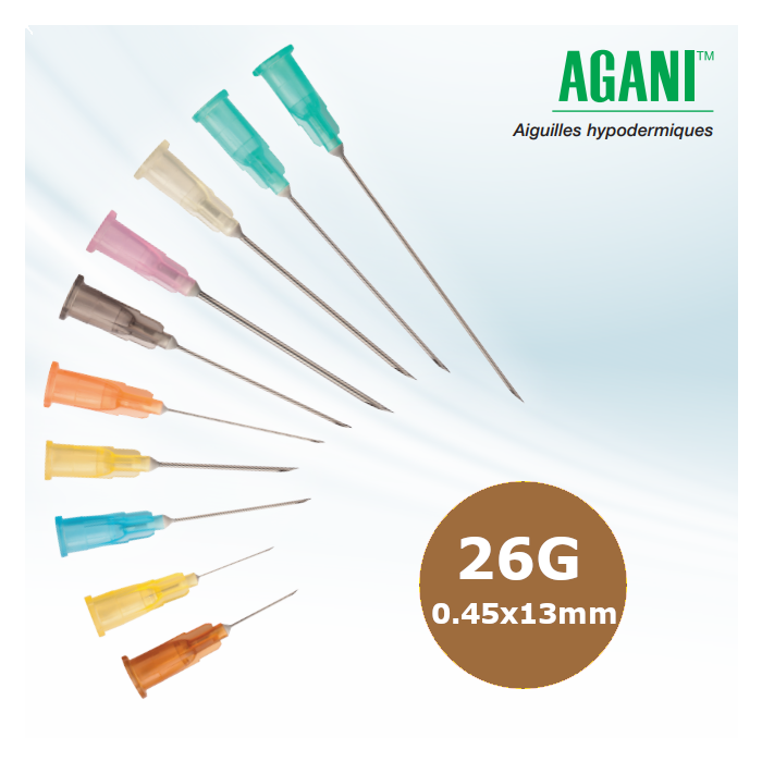 Aiguilles Agani Terumo 26G 0.45x13mm, Marron, Boîte de 100 - FM Medical
